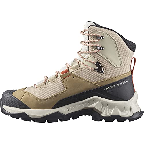 Salomon Quest Element Gore-TEX Hiking Boots for Women, Safari/Vanilla Ice/Mecca Orange, 9