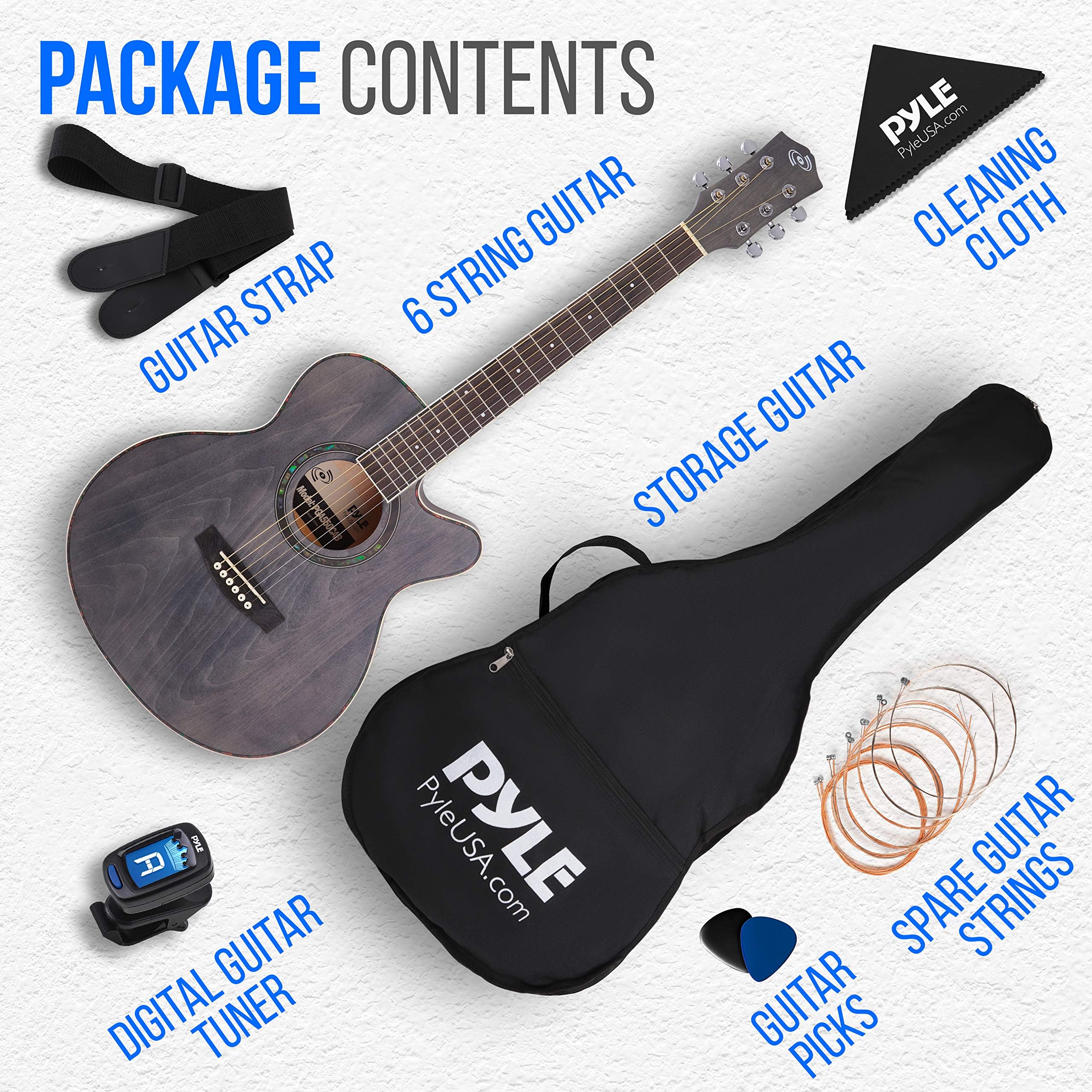Pyle Acoustic Guitar Kit, 3/4 Junior Size All Wood Steel String Instrument for Beginner Kids, Adults, 36” Matte Gray