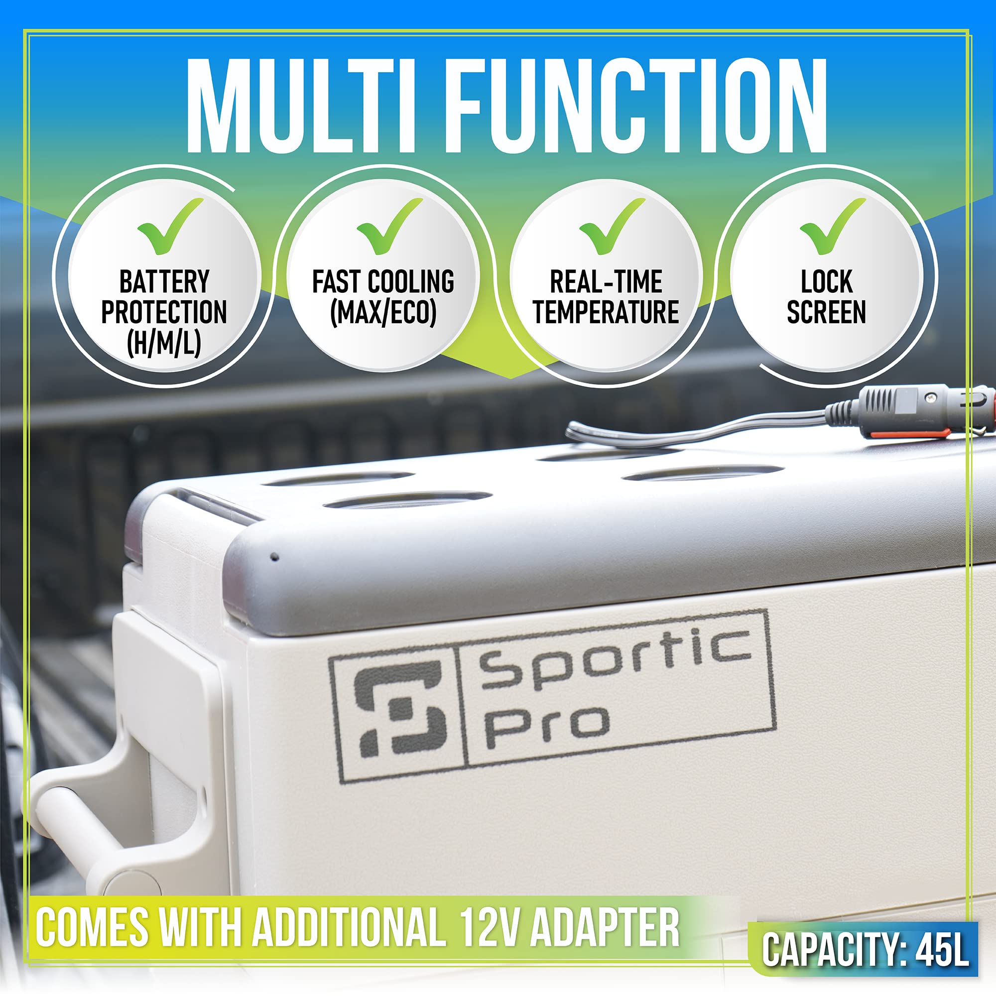 Portable Travel Refrigerator Freezer - Large Mini Fridge with (2) Temp Controlled Zones - Includes Dual Power For Camping, Boating, Traveling, Tailgating - Great For Storing Food, Drinks and Cosmetics