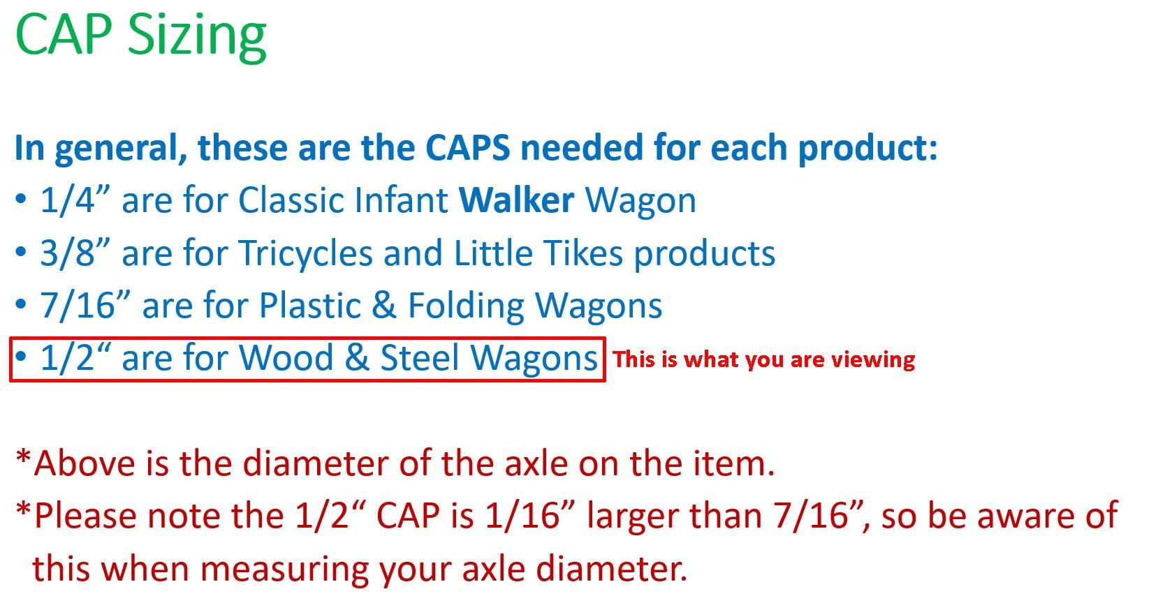Quadrapoint Hub Cap Compatible with Popular Red Wagon Brand for Steel & Wood Wagons ONLY 1/2" Red (NOT for PLASTIC, FOLDING OR LITTLE WAGON MODEL W5, please read entire product description)
