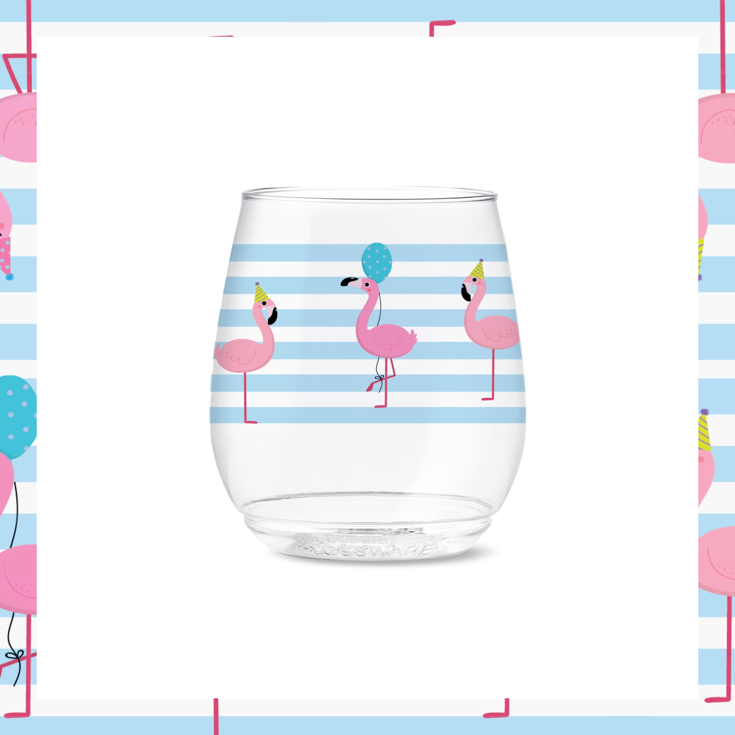 TOSSWARE POP 14oz Vino Let's Fla-mingle Series, SET OF 6, Premium Quality, Recyclable, Unbreakable & Crystal Clear Plastic Printed Glasses