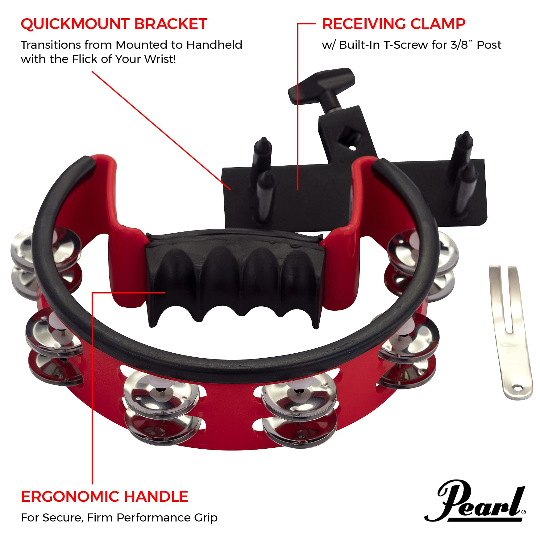 Pearl PTM50SHR Ultra Grip Tambourine, Steel Jingles