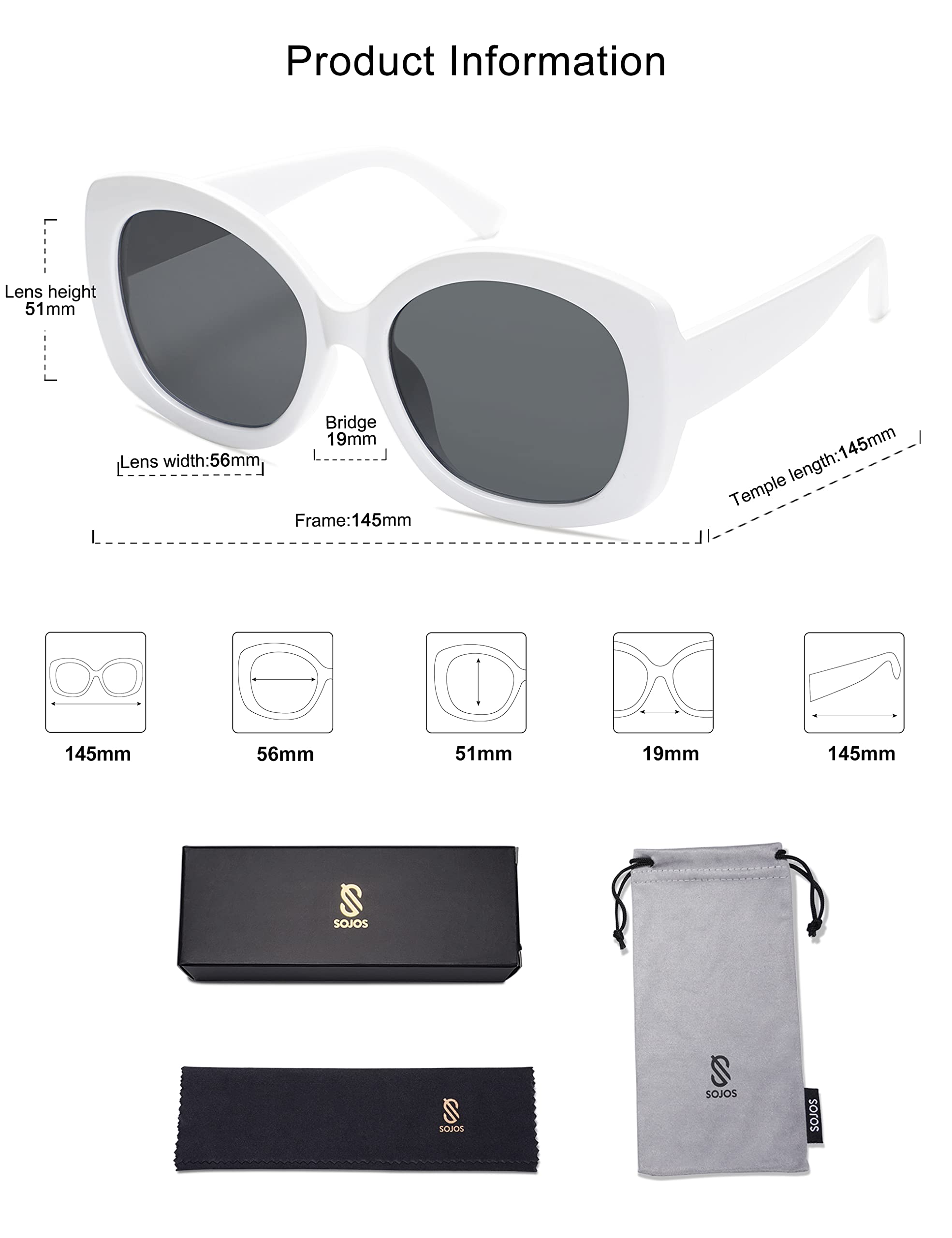 SOJOS Trendy Oversized Round Sunglasses Womens,Retro Stylish Shades Large Sunnies For Women SJ2212 White Frame Grey Lens