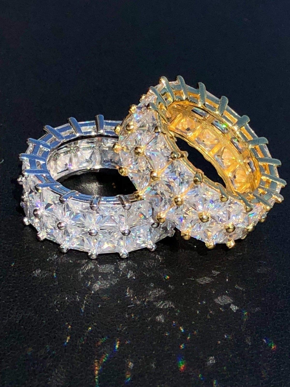 Real Solid 925 Silver His Or Hers Tennis Ring - Wedding Band Or Hip Hop Pinky Ring Looks - Iced Out Baguette Princess Cut CZ Eternity (sterling-silver, 11)