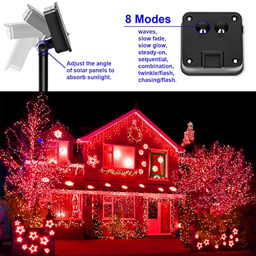 YAOZHOU Red Solar Christmas String Lights Outdoor Waterproof Decorations 100 LED(2 Pack) 8 Modes Copper String Lights Fairy Lights for Valentine's Day, Garden, Patio, Fence, Balcony