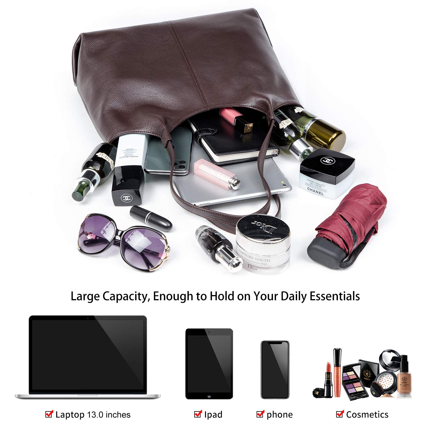 Soft Leather Tote Purse Zipper Closure Designer Handbag Women RFID Top-handle Bag Lightweight
