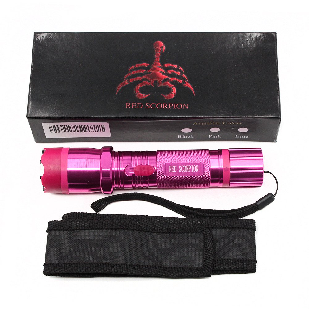 Red Scorpion Metal Stun Gun 1101-59 Billion Volts LED Tactical Rechargeable Flashlight (Pink)