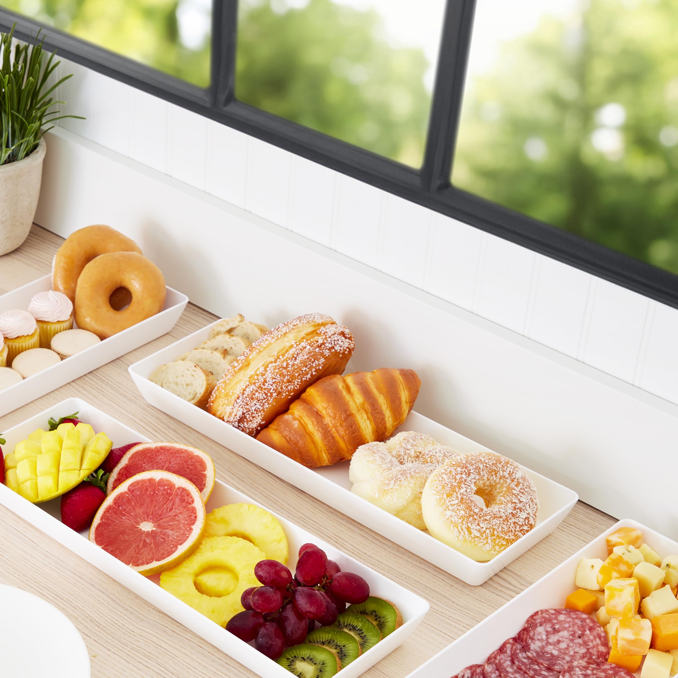 US Acrylic Avant White Plastic Serving Trays (Set of 4) 15β x 5β | Narrow Reusable Rectangular Party Platters | Serve Appetizers, Fruit, Veggies, & Desserts | BPA-Free & Made in USA