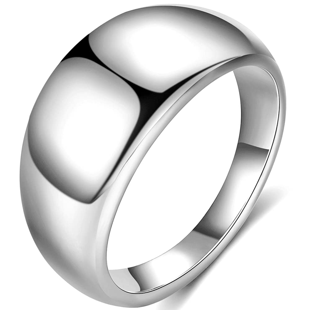 Stainless Steel Classical Simple Plain Dome Mountain Hill Style Signet Wedding Statement Ring (Silver, 9)