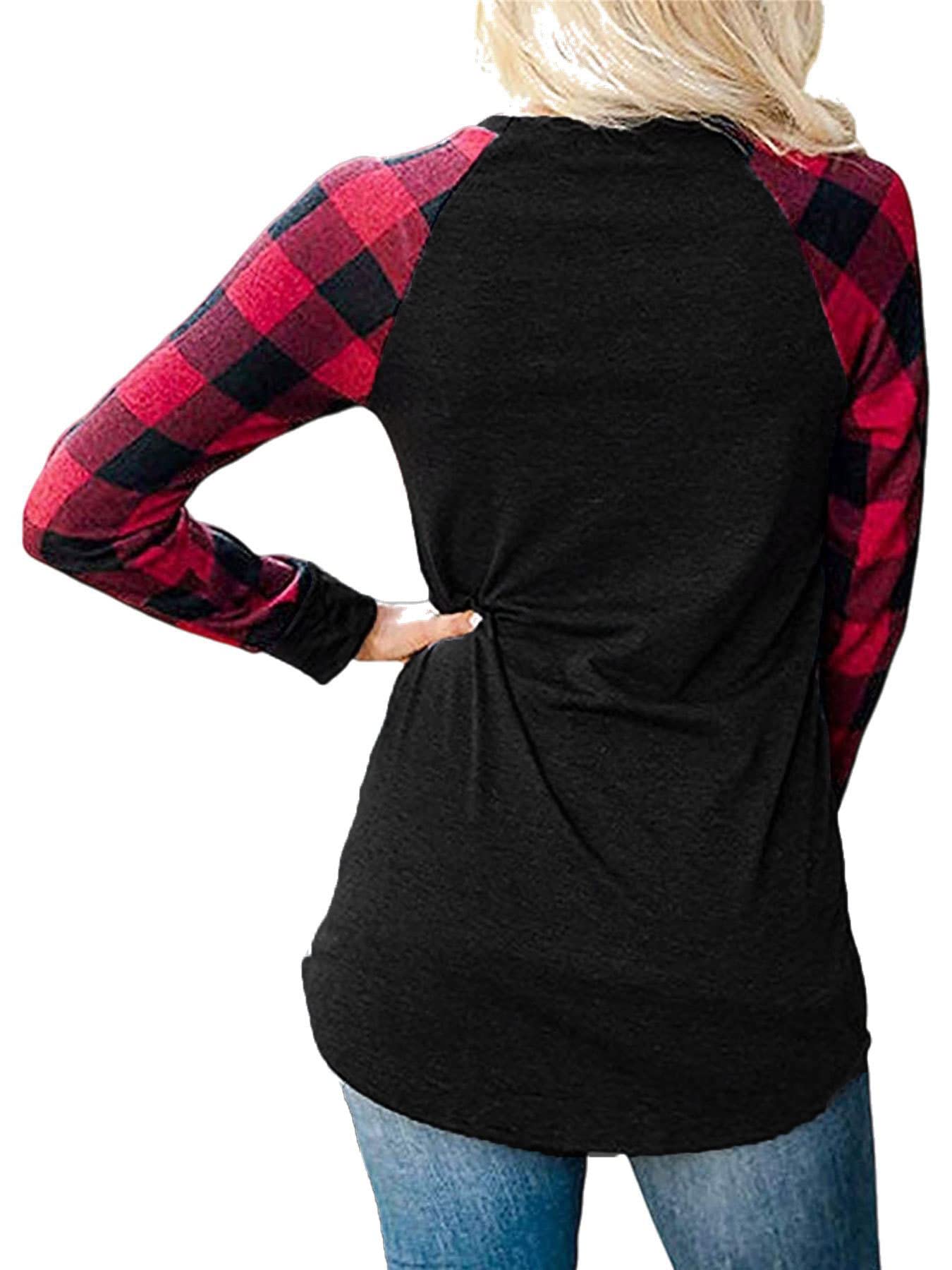 TSMNZMU Womens Valentine's Day T-Shirt Splicing Sleeve Raglan Shirt Love Heart Printed Buffalo Plaid Graphic Tees