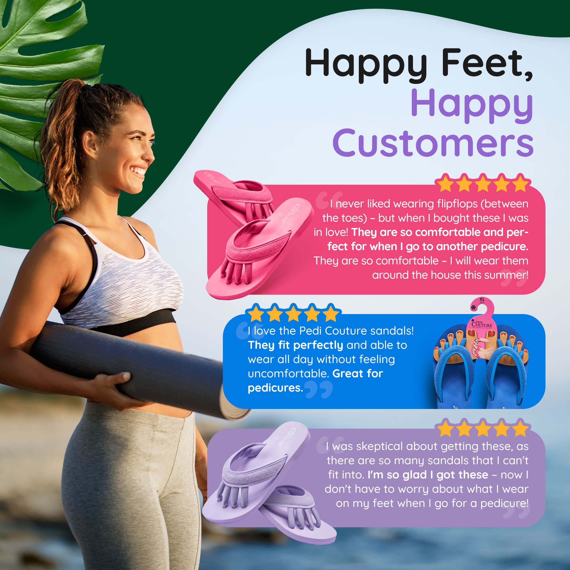 Pedi Couture Pedicure Sandals for Women - Toe Separator Slippers - Purple - Large (8.5-9.5)