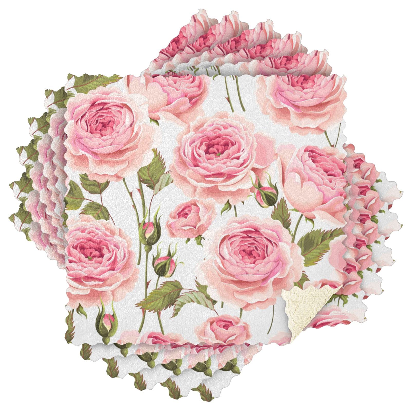 SUABO Pink Rose Flower Floral Kitchen Dishcloths, 6 Pack Dish Towels Quick Drying Tea Towels Absorbent Cleaning Towels Tableware Towel for Kitchen Bathroom