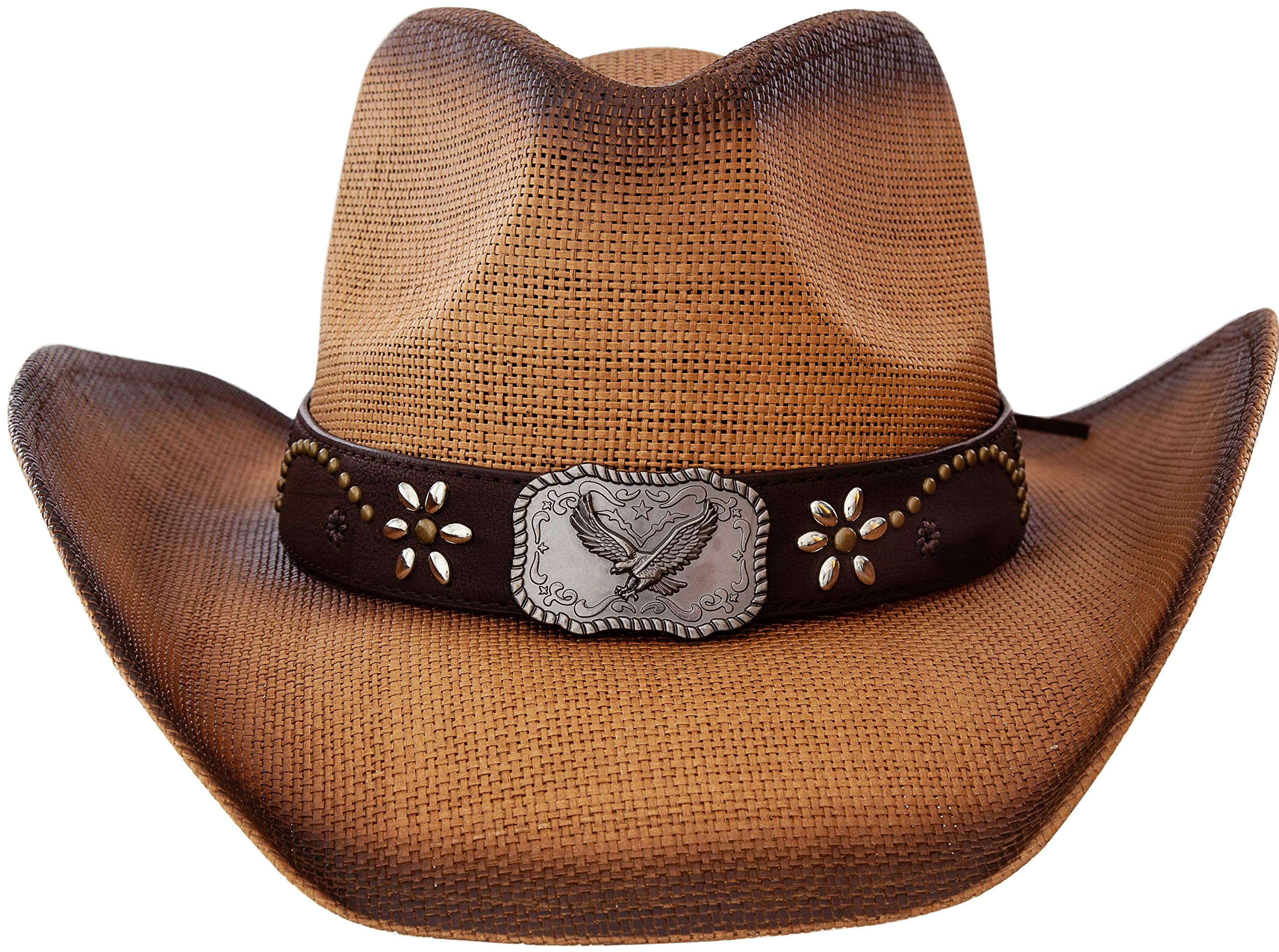 Queue Essentials Men & Women's Woven Straw Cowboy Cowgirl Hat Western Outback w/Wide Brim (Eagle)