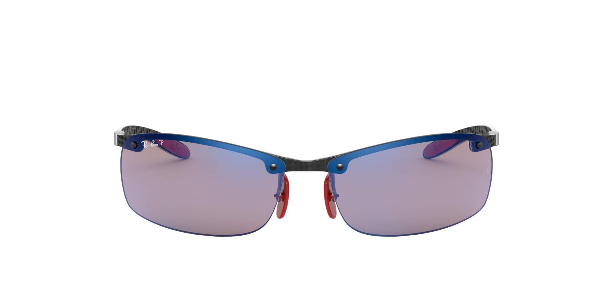 Ray-Ban RB8305M Scuderia Ferrari Collection Square Sunglasses, Carbon/Chromance Polarized Grey Mirrored Blue, 64 mm