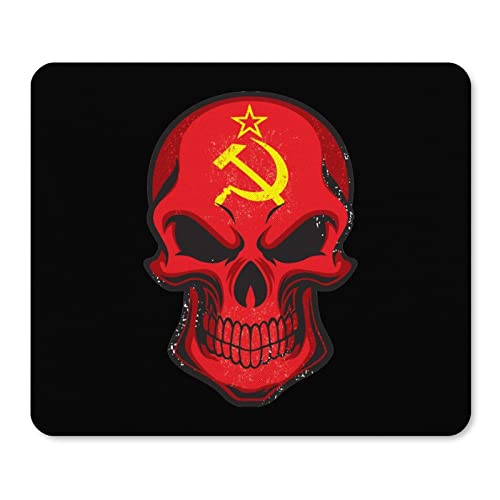Uni Soviet Flag Skull Square Mouse Pad Non-Slip Rubber Base Gaming Mousepad Mat for Home Offce Computers 25*30cm