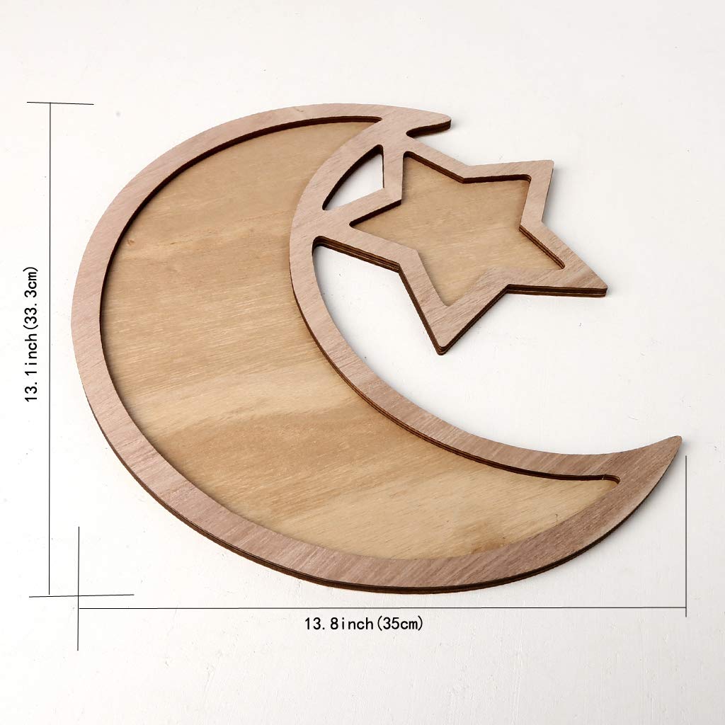 Zripool Wooden Rustic Crescent Moon Srar Eid Ramadan Party Food Serving Tableware Dessert Pastry Tray Display Holder Decor