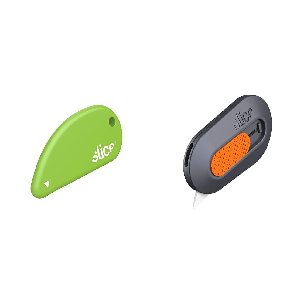 Slice Ceramic Blade Safety Cutter, Opens Clamshell Packaging, Green & 10515 Mini Box Cutter, Ceramic Blade Locks Into Position, Right or Left Handed Mini Cutter, Keychain Box Opener, 1 Mini Cutter