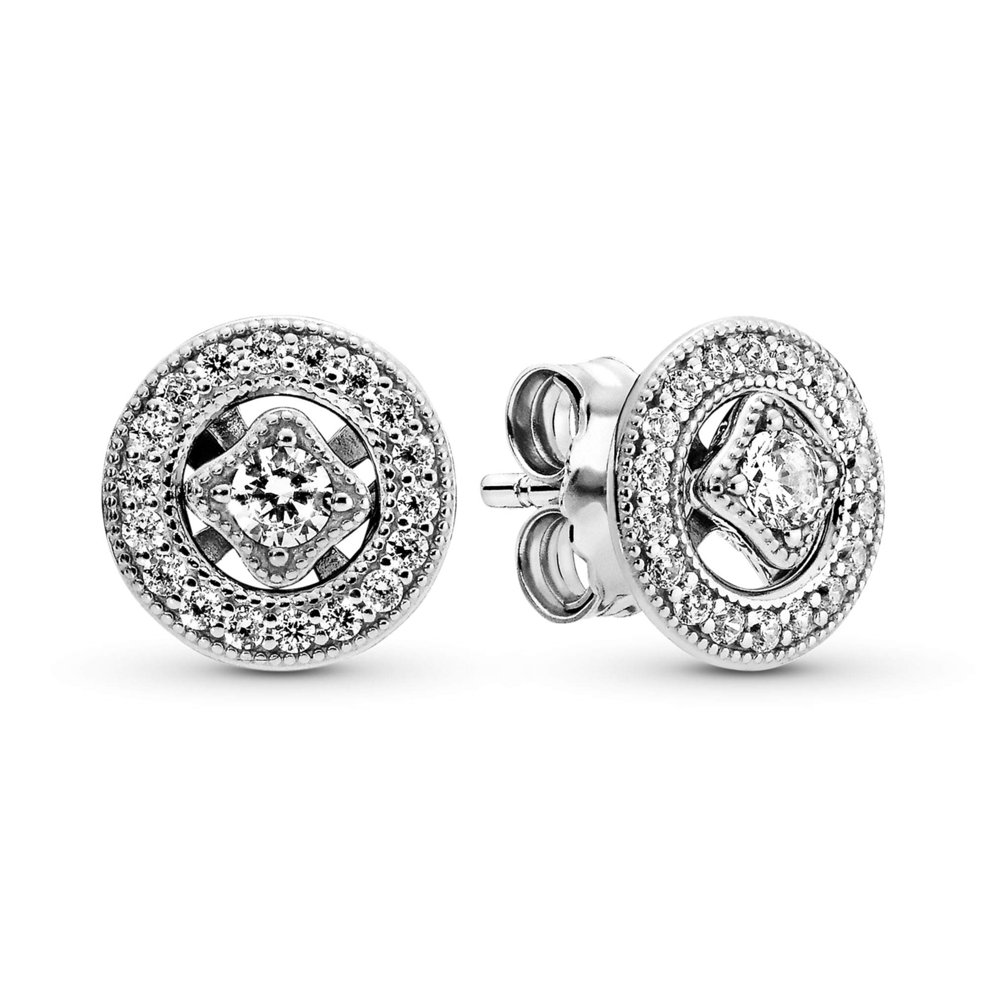 PANDORA Jewelry Vintage Circle Stud Cubic Zirconia Earrings in Sterling Silver