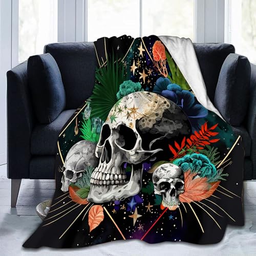 POSLAB Super Soft Throw Blanket Aesthetics Skull Mushroom Flower Printed Light Weight Plush Flannel Blankets Living Room Sofa Beding for Adults for All Season