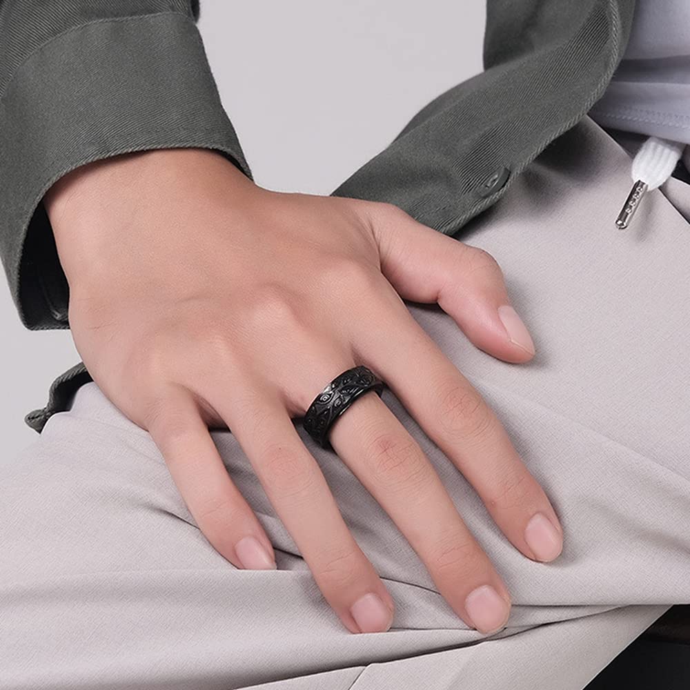 Stainless Steel Evil Eye of God Rotating Spin Style Wedding Band Halloween Biker Ring (Black, 10)