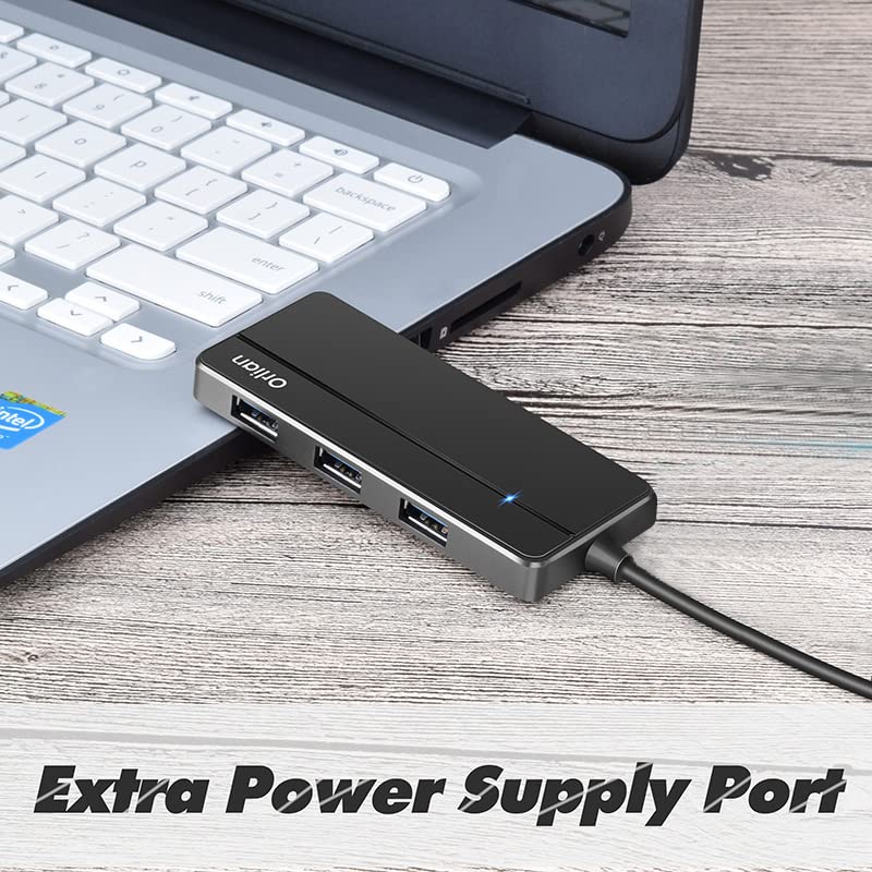 Orlian 4 Port USB 3.0 Hub Ultra Slim 5Gbps High Speed USB Hub with LED Indicator 4 in 1 USB Splitter for PC Laptop Surface Chromebook PS4 Xbox [Charging NOT Supported]