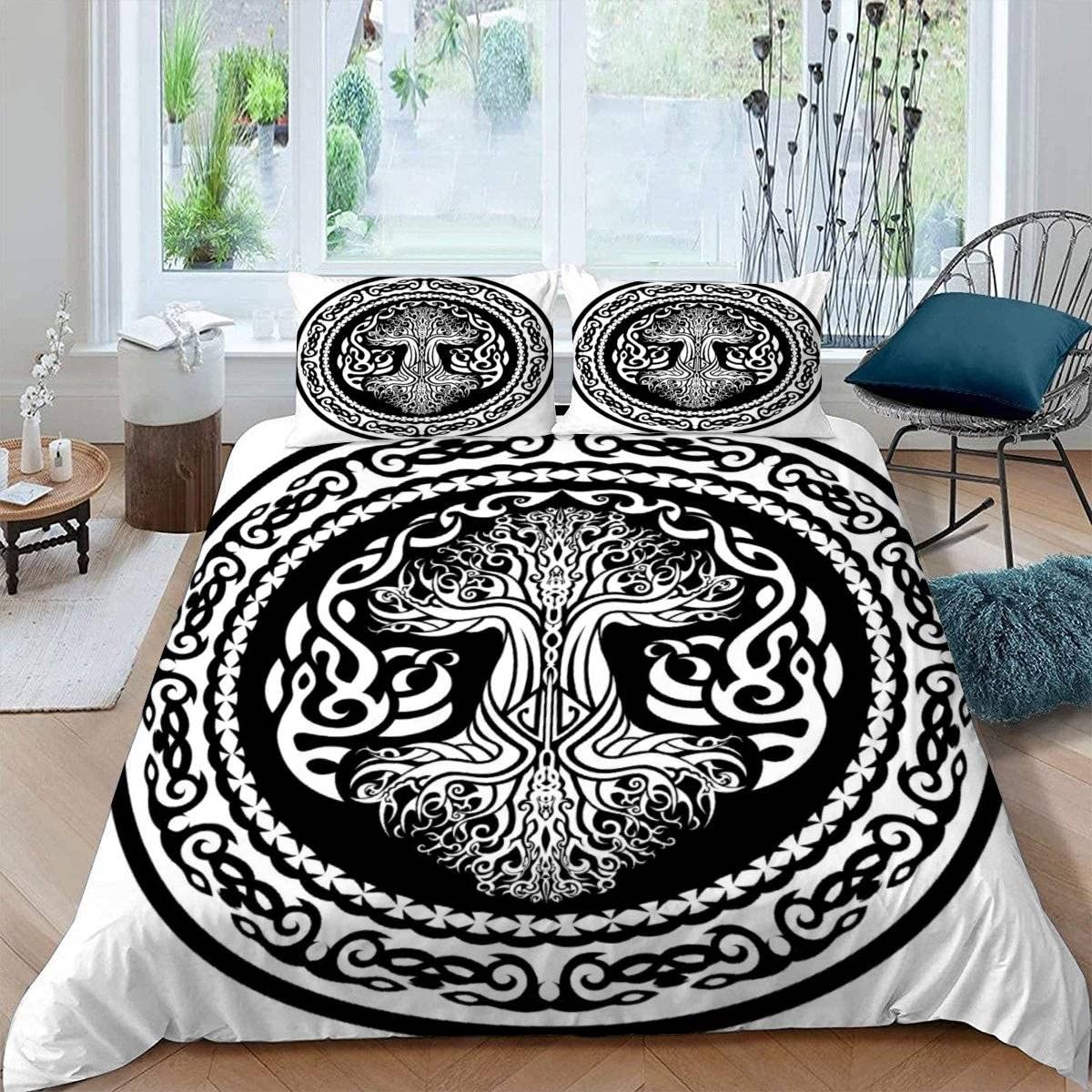 Quilt Cover Twin Size Viking Tree of Life 3D Bedding Sets Celtic Style Duvet Cover Breathable Hypoallergenic Stain Wrinkle Resistant Microfiber with Zipper Closure,beding Set with 2 Pillowcase