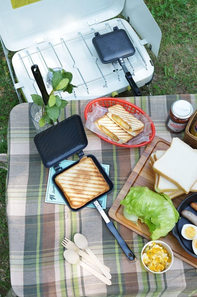 Toraya Hot Sandwich Maker, Crispy Grilling, Single, Fluorine Treated, For Gas Stoves, Black, Total Width: 13.8 inches (35 cm)