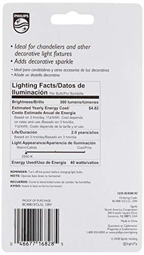 Philips LED 168286 40W B13 Duramax Sparkling Clear Deco Blunt Tip Dimmable Light Bulb, Soft White, 12 Pack