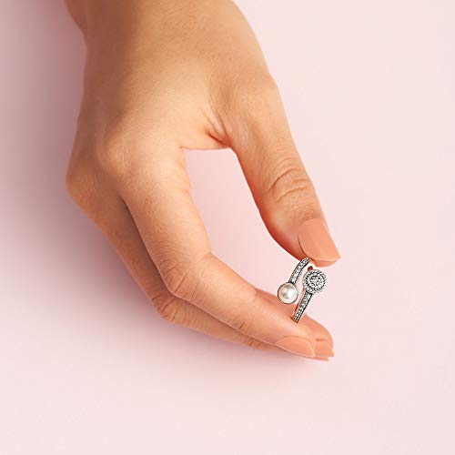 Pandora Jewelry Pave White Crystal Pearl and Cubic Zirconia Ring in Sterling Silver, Size 5