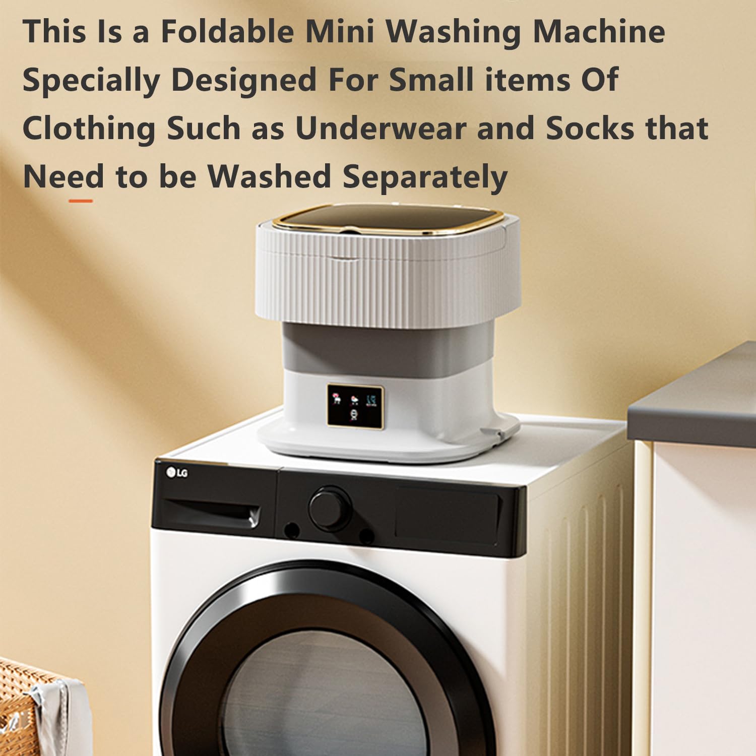 Portable Washing Machine With Drain Basket, 11L Mini Folding Washing Machine, Mini Portable Washer and Dryer for Apartments, Dorm, Camping, RV, Travel (White-PP)