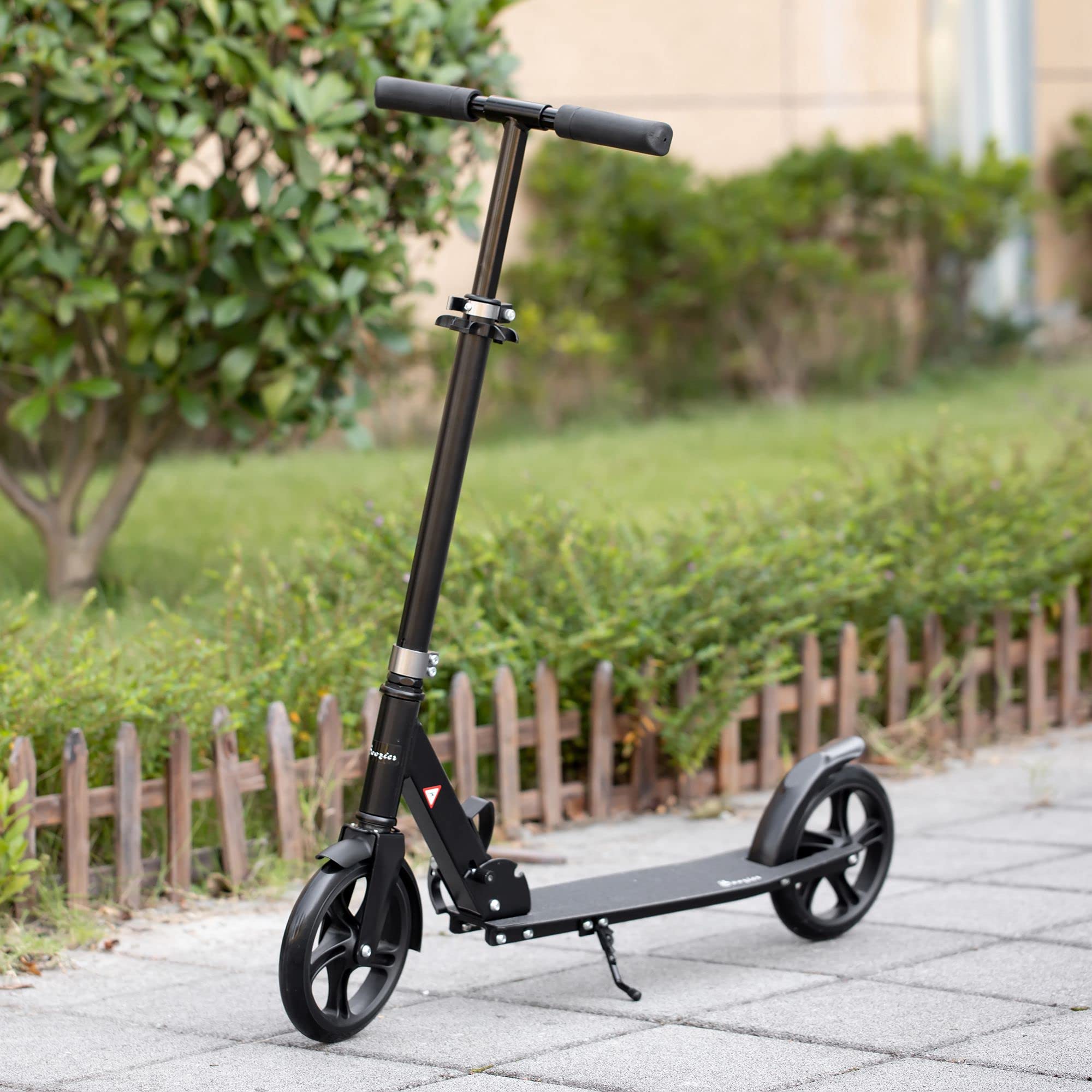 Soozier Kick Scooter for 12 Years and Up, Folding Scooter with 3-Level Height Adjustable Handlebar, Big Wheels and Rear Wheel Brake, Black