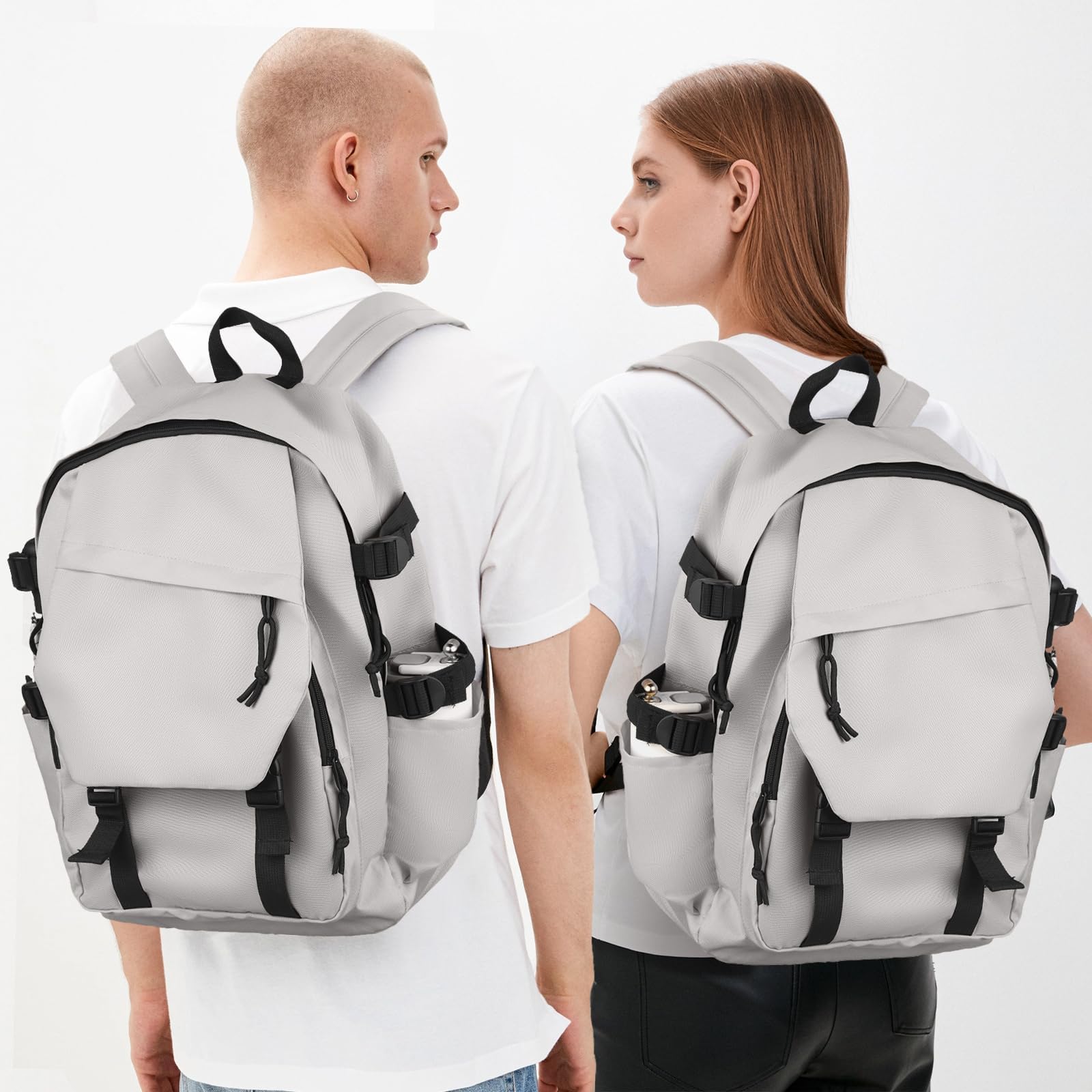 REAWUL Lightweight Backpack for School,Laptop Backpack for Men Women Water Resistant Travel Rucksack with Bottle Side Pockets(Grey)
