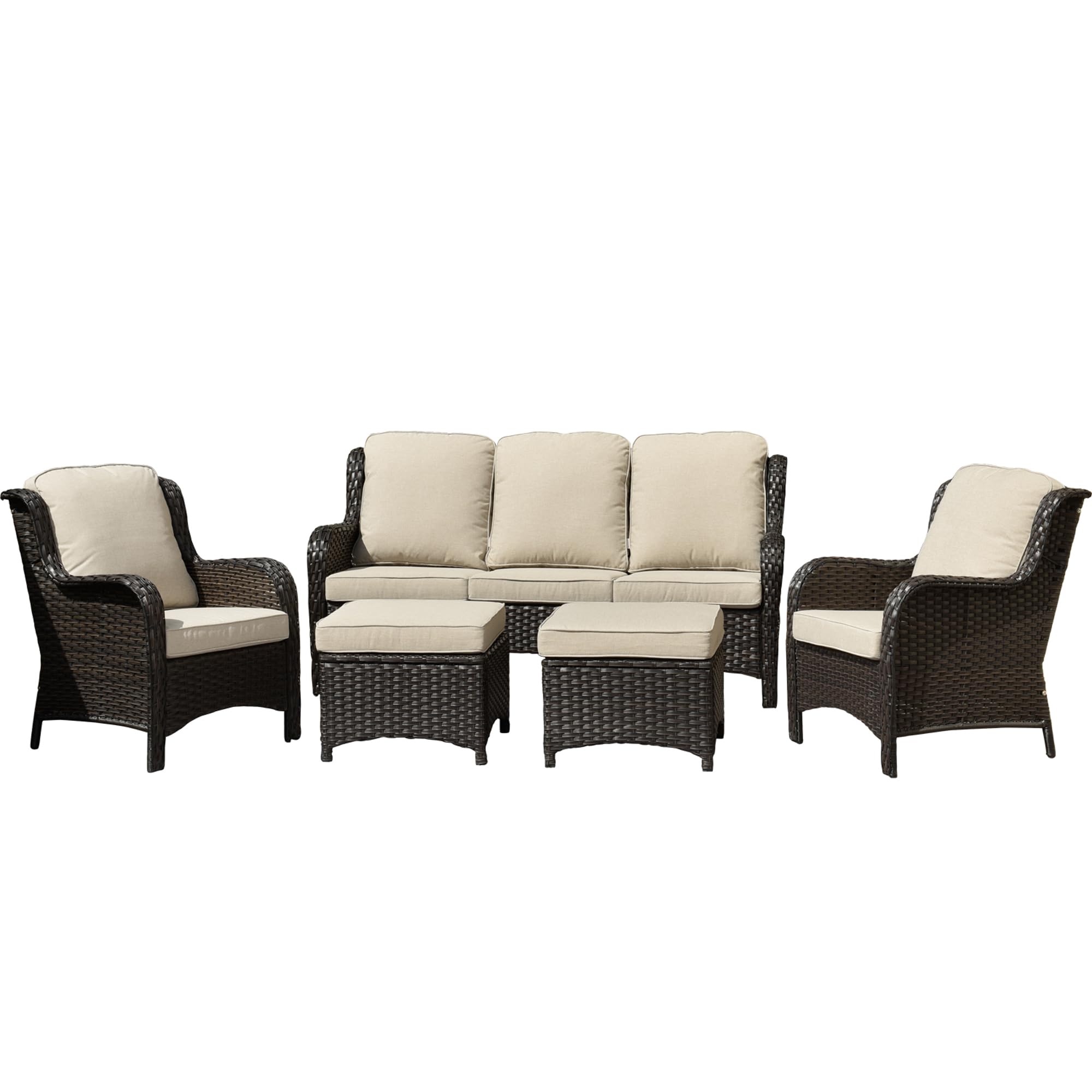 ovios Patio Furniture Set 5 Pieces High Back Sofa Couch, Brown Wicker Beige
