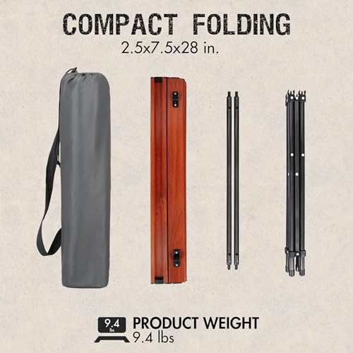 PORTAL Lightweight Aluminum Folding Square Table Roll Up Top 4 People Compact Table with Carry Bag for Camping, Picnic, Backyards, BBQ, Brown