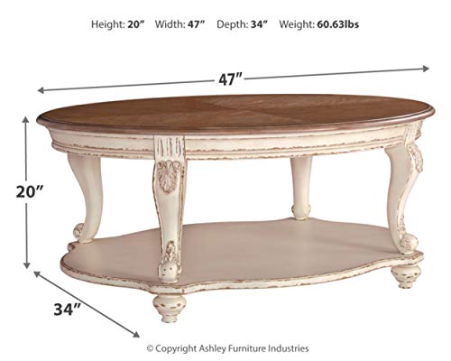Signature Design by Ashley Realyn Casual Cottage Coffee Table, Antique White & Brown