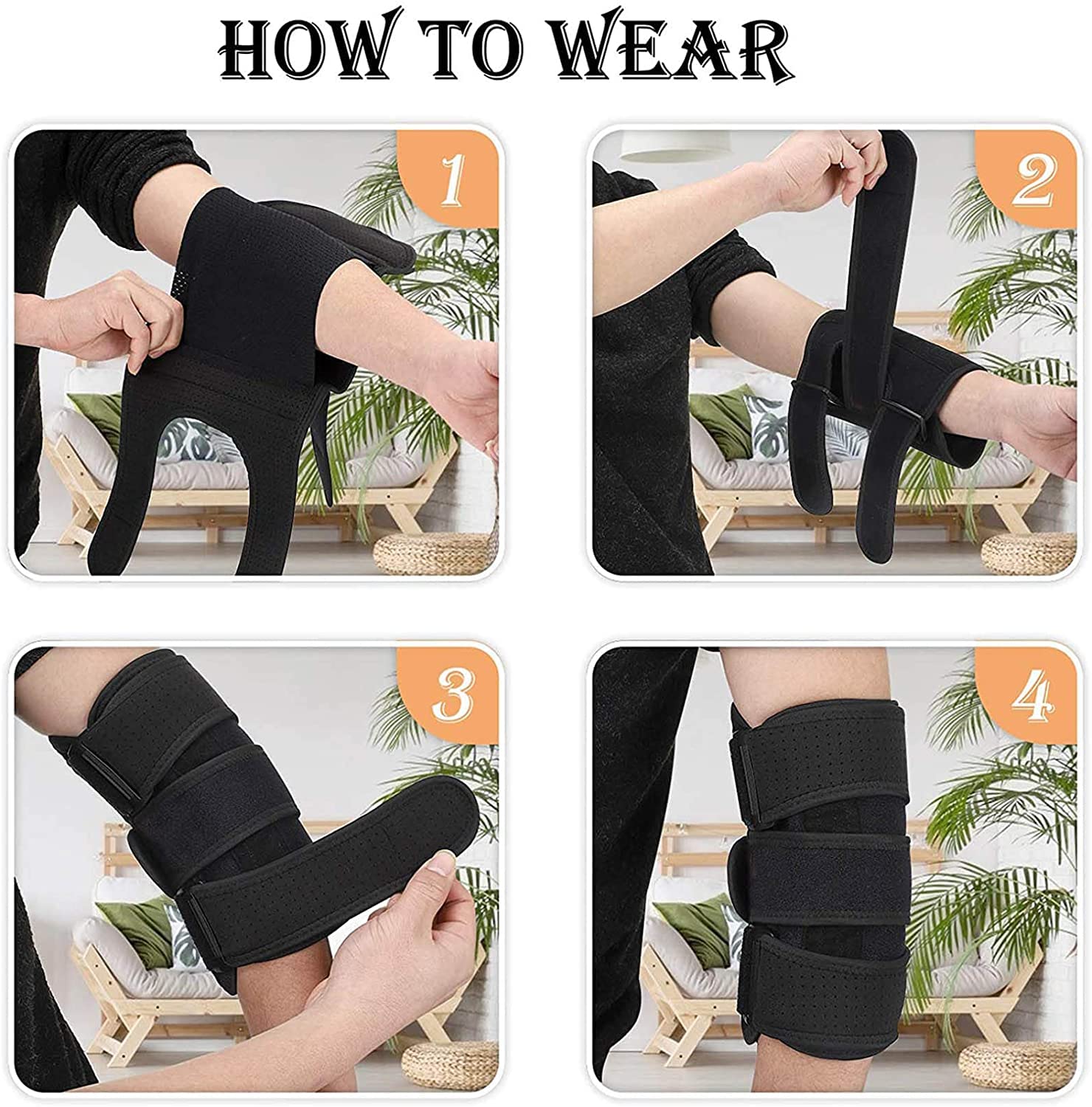 TSUSF Elbow Splint Brace, Adjustable Post Op Elbow Joint Orthosis with Spring Stabiliser, Breathable Elbow Support for Joint Pain Relief, Injury Recovery Night Protector