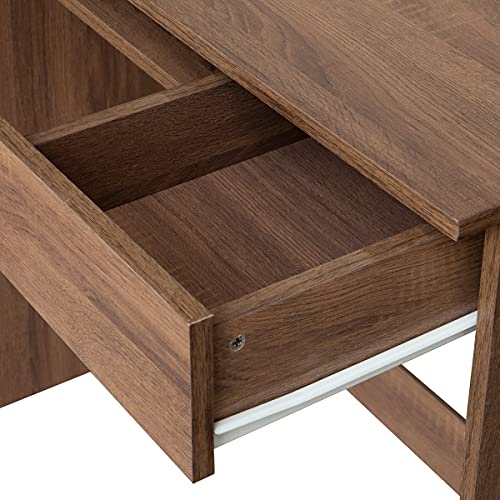 PATAWFFF Home Office Desks Full Wooden Computer Desk with 1 Drawer and 1 Keyboard Tray (Walnut) Home Furniture Office Desks/Work Surfaces