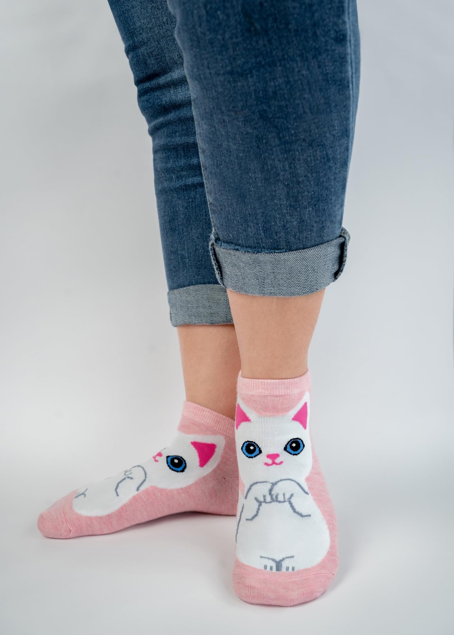 RATIVE Women's Ankle Fun Cute Socks for Cat Animals Lovers Funny Novelty Gifts (6-9, 10-pairs/all cats)
