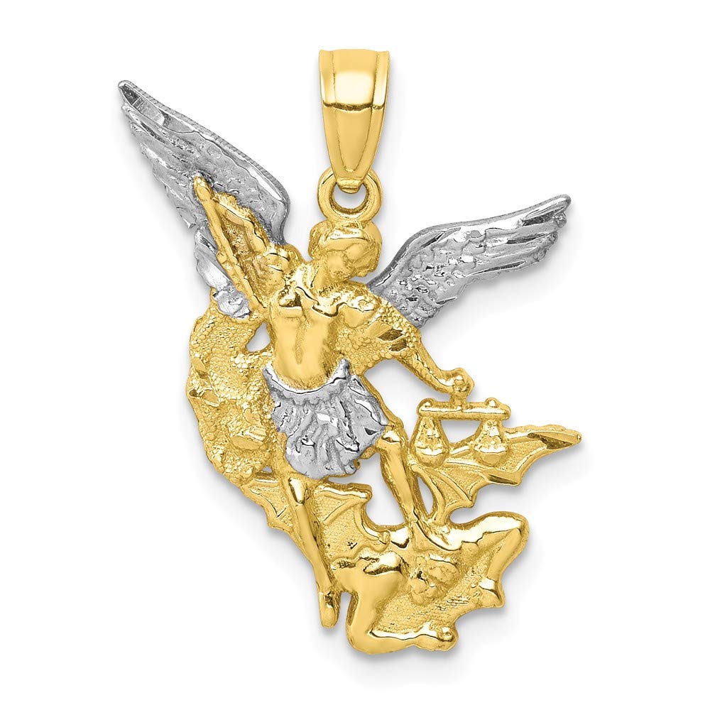 Solid 10k Yellow Gold Two Toned Diamond-Cut Catholic Patron Saint Michael Pendant Charm