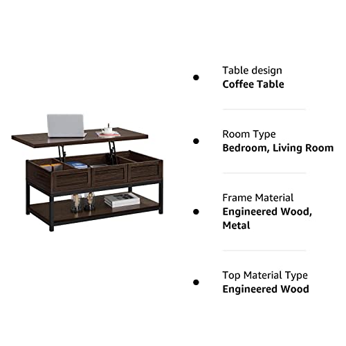 Yaheetech Lift Top Coffee Table with Hidden Compartments & Bottom Open Shelf, Lifting Tabletop Center Table for Home Living Room Reception, Espresso