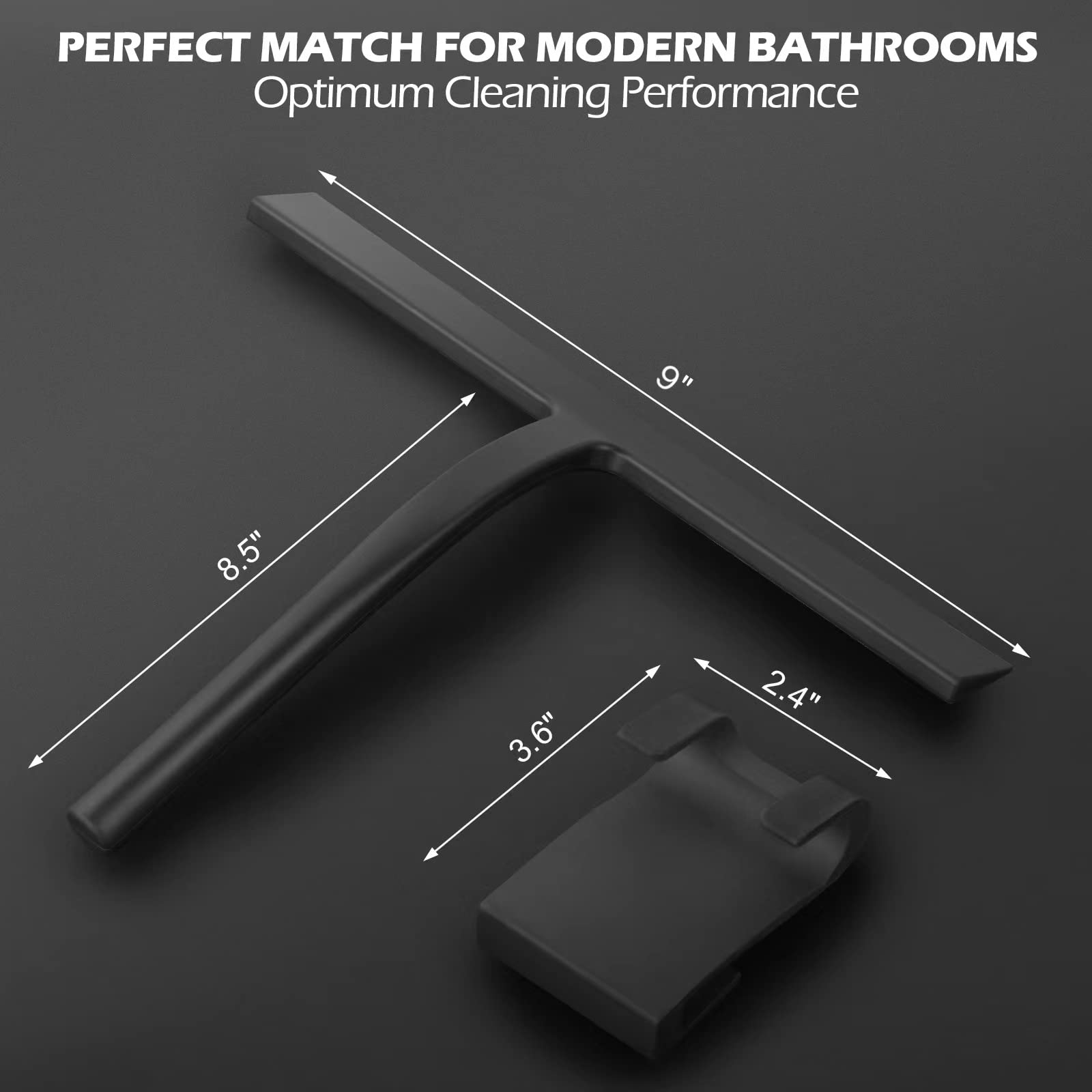 Quniof Squeegee for Shower Glass Door 11" Multi-Purpose Silicone Squeegee for Bathroom, Mirror, Shower Door, Window, Glass, Car and Tile (Black)
