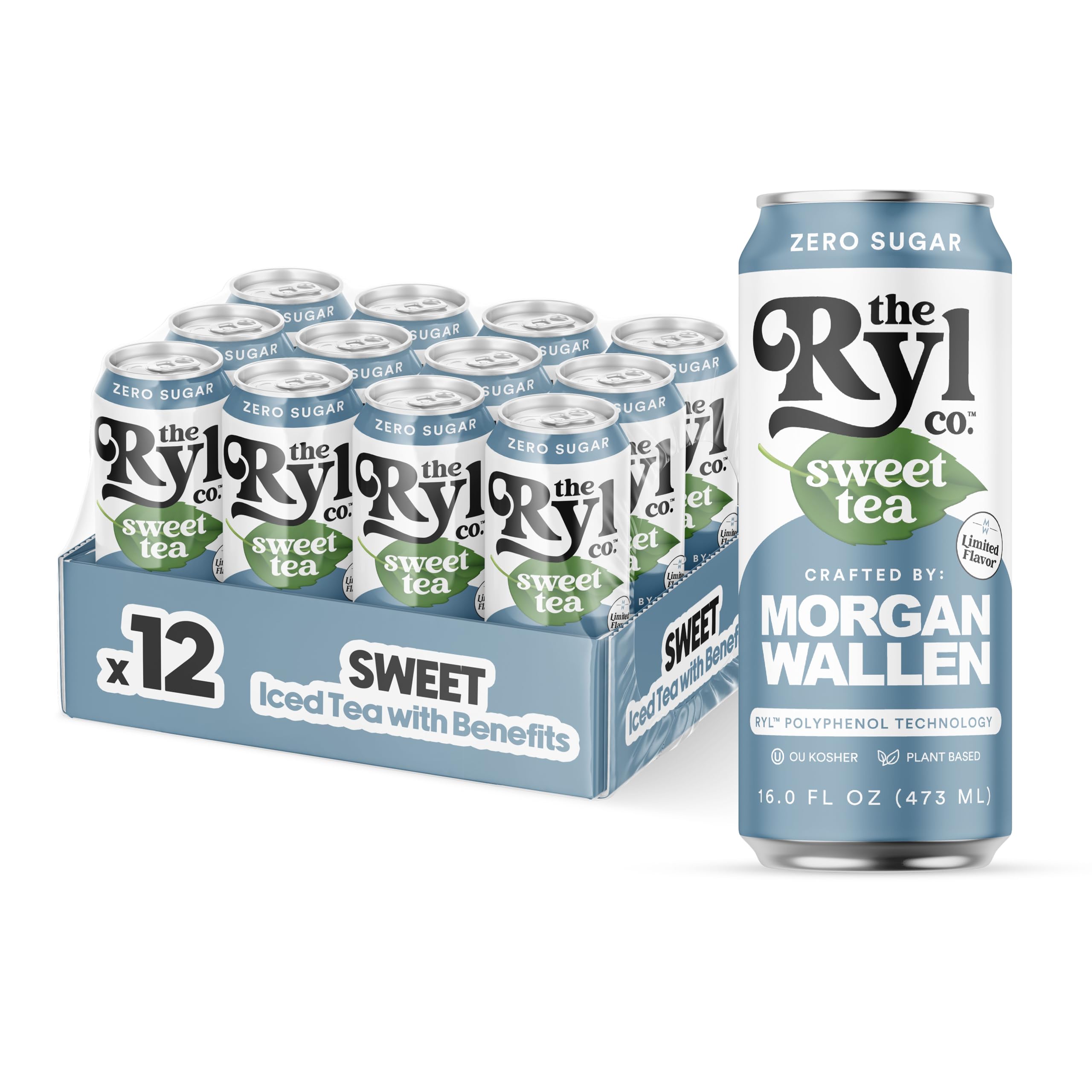 Ryl Iced Tea, Wallen's Sweet Tea, Antioxidant Superblend, Zero Sugar, Zero Carb, Low Calorie Iced Tea, 16.0 Fl Oz (12-Pack)