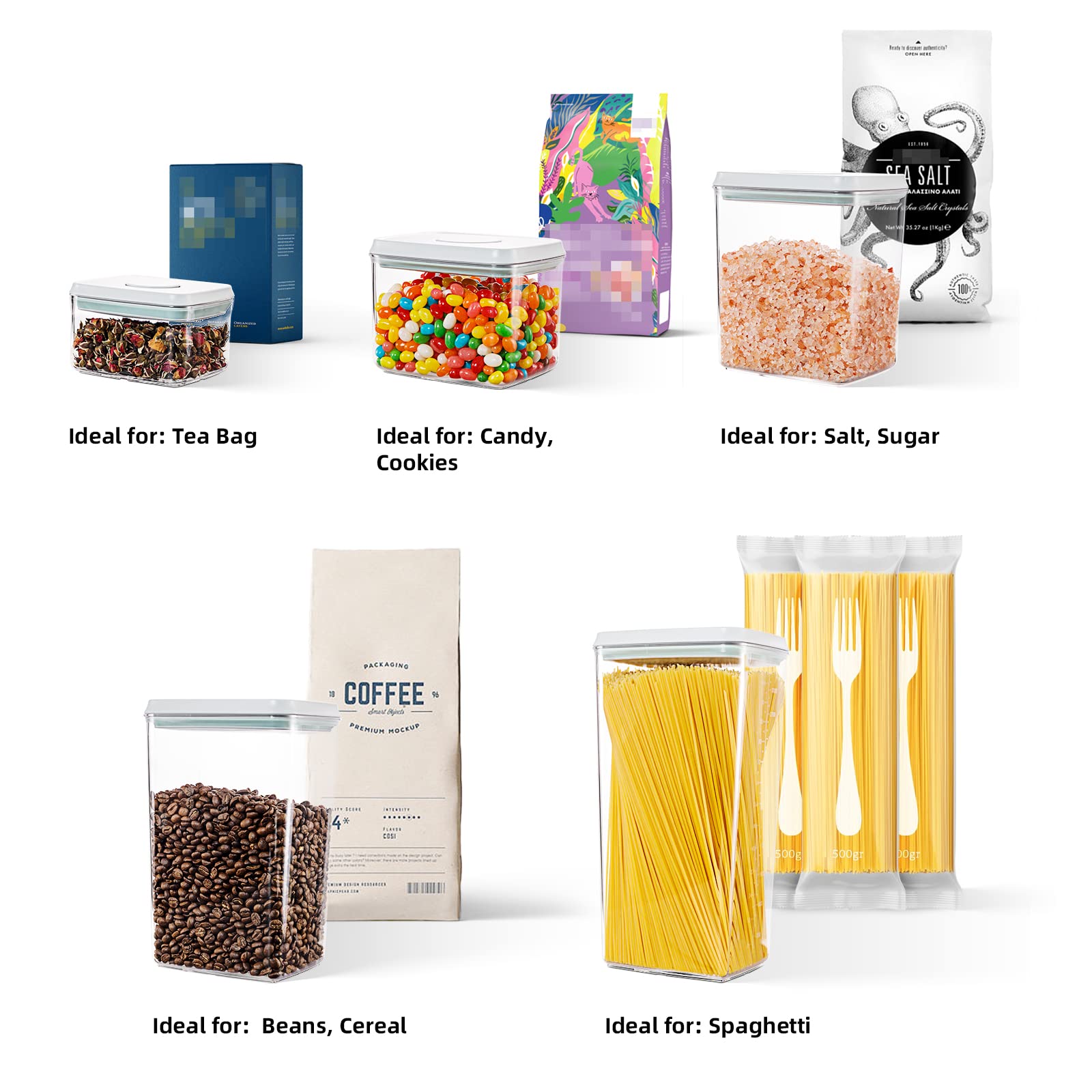Tourdeus Pop Airtight Food Storage Containers for Pantry Organization, 10-Piece BPA Free Food Storage Containers Air Tight Storage Containers with Lids, 3.5Qt, 2.9Qt, 2.1Qt, 1.3Qt, 0.6Qt