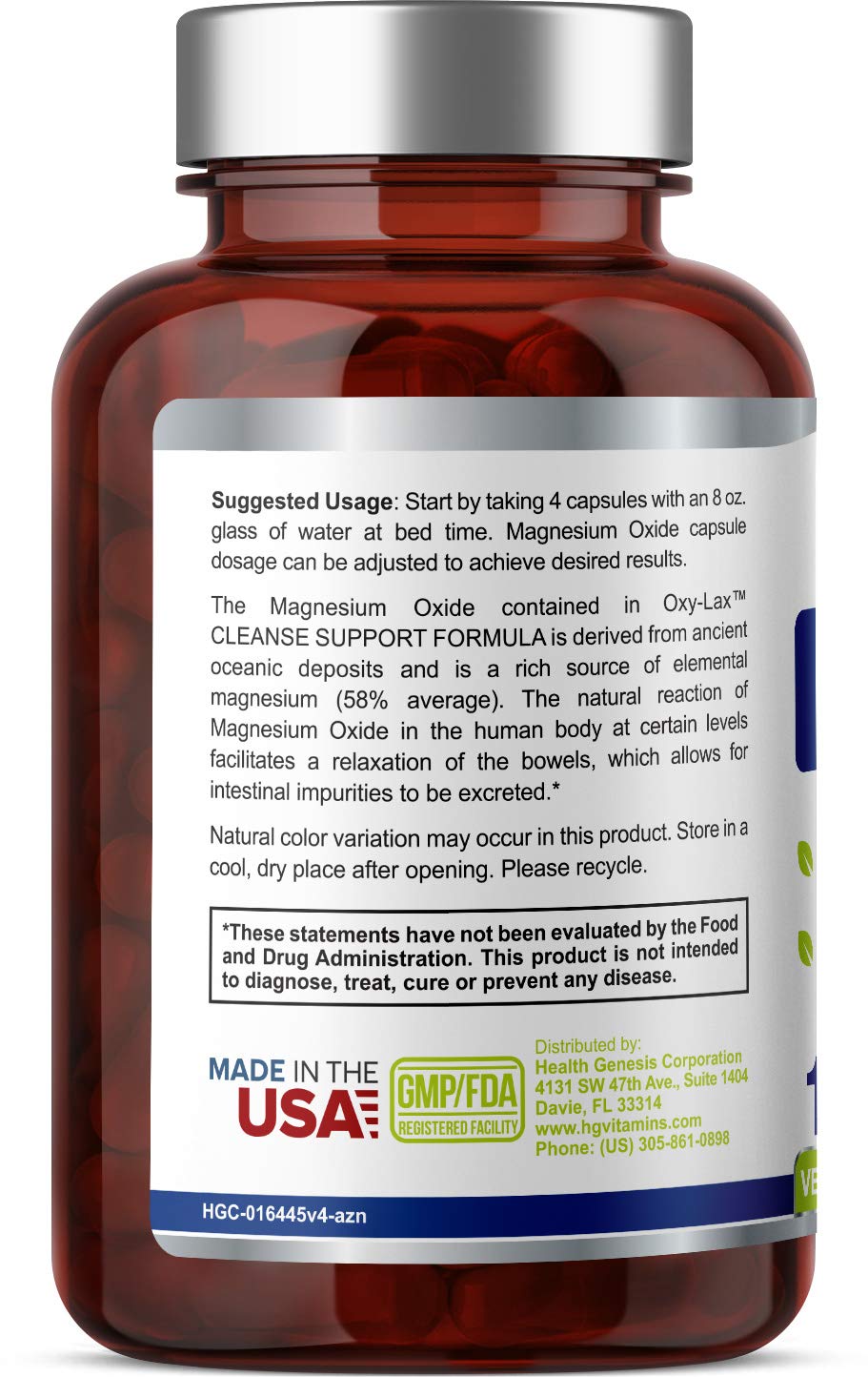 Oxy-Lax 750 mg 120 Vcaps - Natural Magnesium Oxide Oxygen Based Colon Cleanse Gentle Laxative Supports Healthy Digestive Tract Regularity