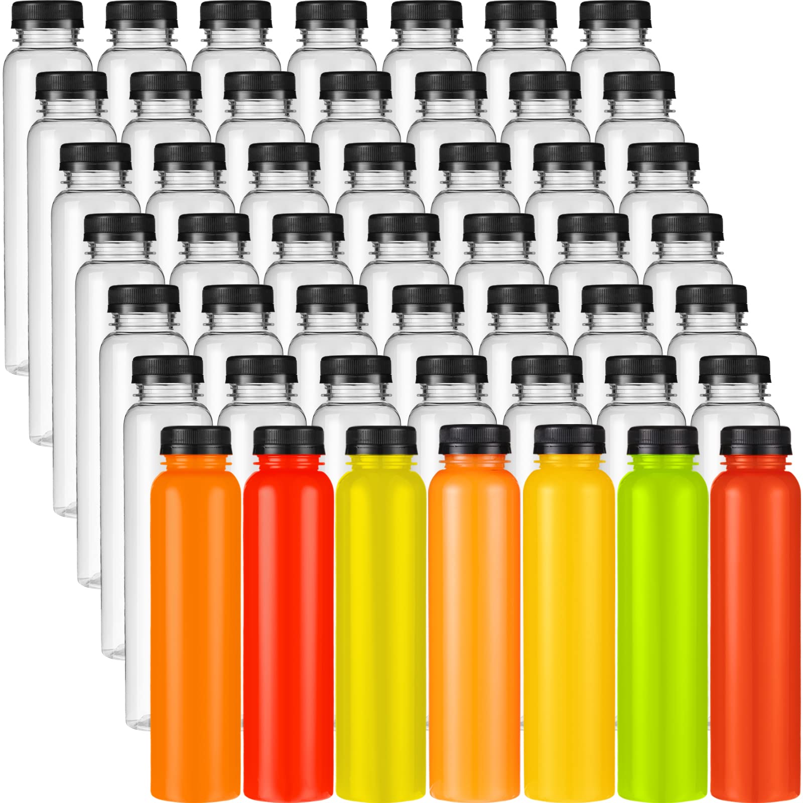 Patelai 48 Pcs Plastic Juice Bottles with Caps Bulk 12oz Juice Containers for Fridge Empty Reusable Smoothie Bottle Juicing Bottles with Lids Clear Drink Containers for Drinking and Other Beverages