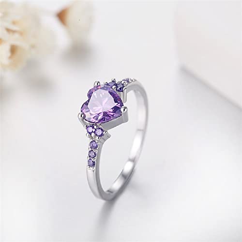 UNIQUFERANGER S925 natural amethyst heart-shaped zircon wedding engagement princess diamond ring (US size: 6-10) Purple(9)