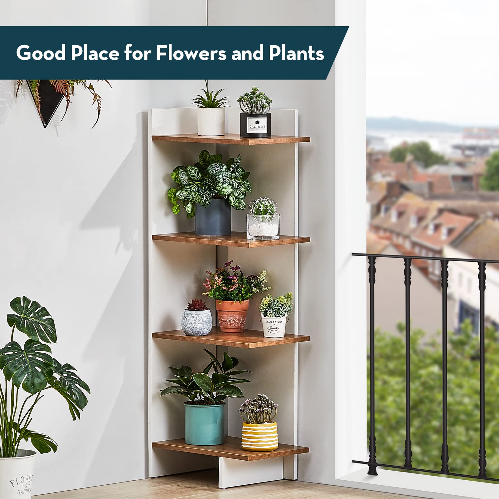 SAYGOER Modern Bookshelf Affordable Wood Bookcase 4 Tiers Tall Storage Shelves Floating Display Shelf Plant Stand for Living Room Home Office Bedroom Organizer,White Walnut