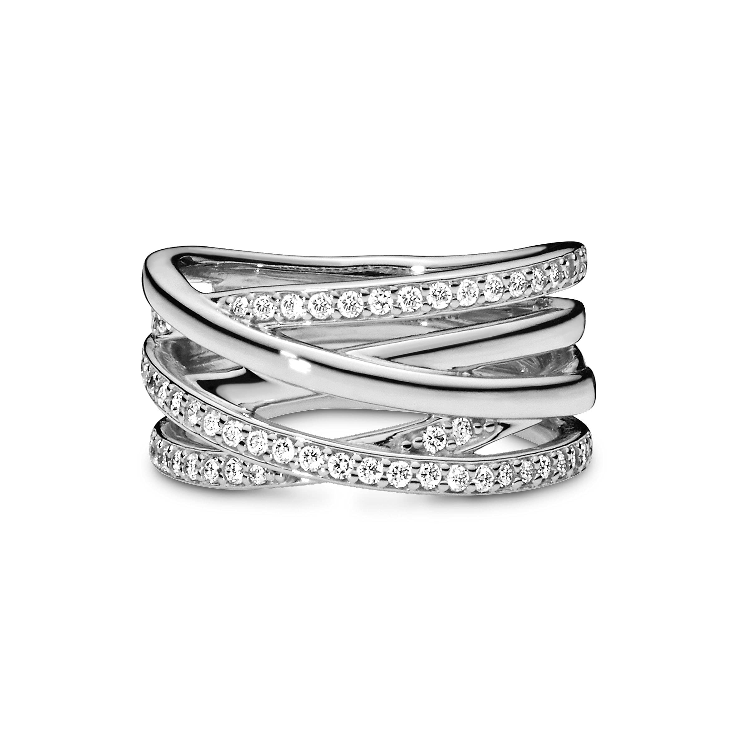 Pandora Sparkling & Polished Lines Entwined Ring - Sterling Silver Ring for Women - Gift for Her - Sterling Silver with Clear Cubic Zirconia - Size 7
