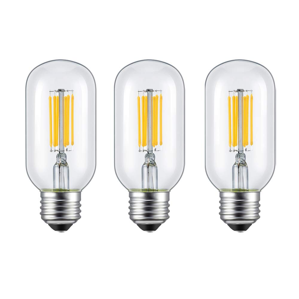 RAYHOO 6W E26 E27 LED Edison Light Bulbs Dimmable, E26 Medium Base T14(T45) LED Filament Tubular Light Bulb, Equivalent 60W Incandescent Replacement, 600LM, 3-Pack (Warm White 2700K)