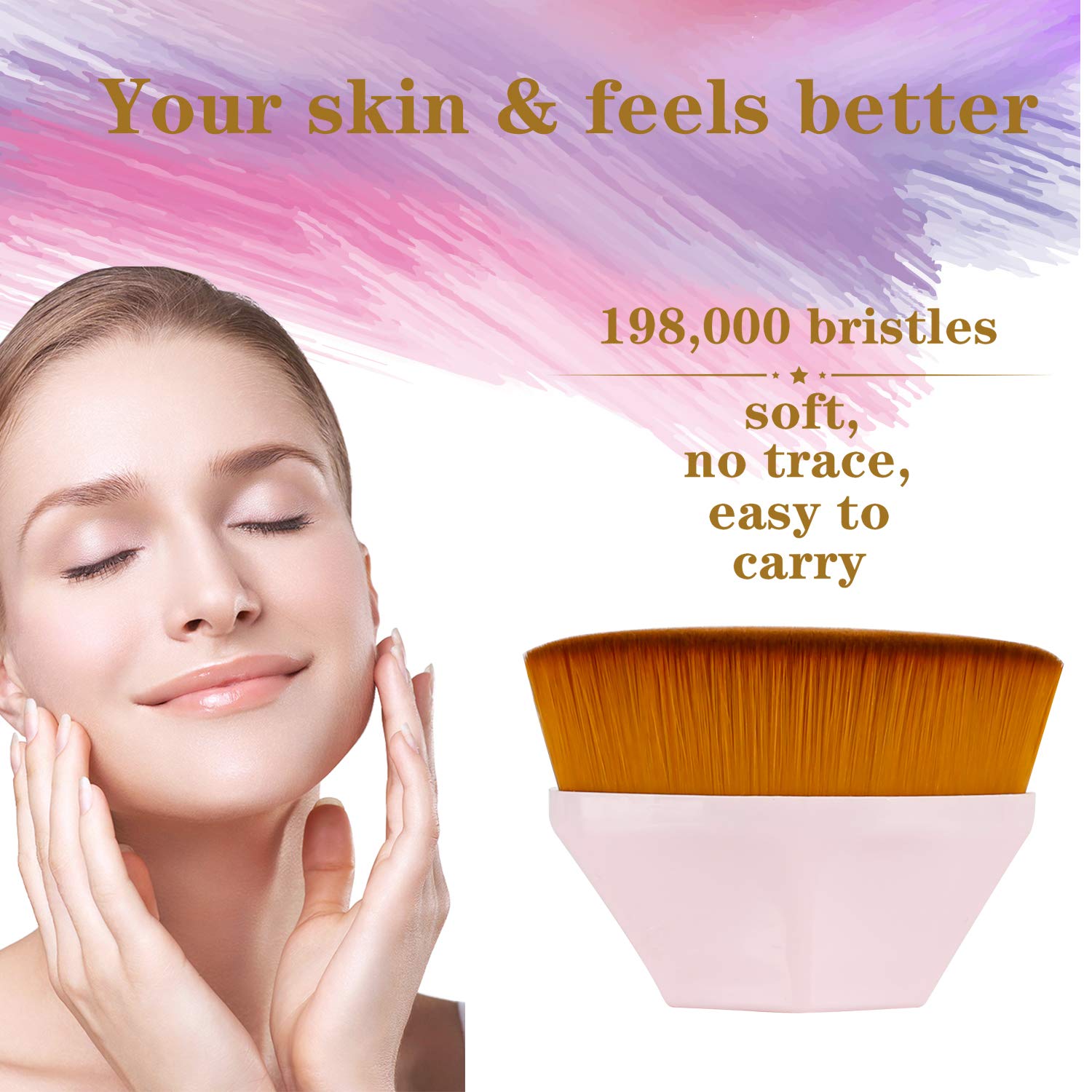 QiBusLeen Kabuki Foundation Makeup Brush Multifunctional Face Powder Brush Flat Top Petal Shaped Base Makeup Brush Large for Blending Liquid Makeup, Cream or Flawless Powder Cosmetics (Pink)